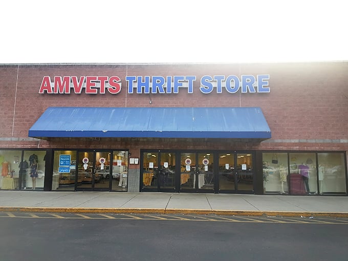 AMVETS' bold signage stands out like a beacon for bargain hunters. Supporting veterans while scoring deals? That's what I call patriotic shopping! 