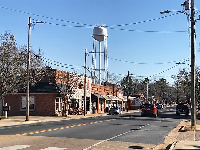 Broadway's quiet main drag proves good things come in small packages—including cost of living! That water tower watches over savvy retirees.