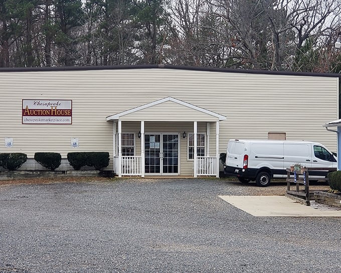 Chesapeake MarketPlace's elegant exterior hints at the curated treasures waiting inside – flea market shopping with a touch of class.