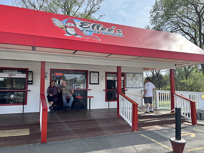 Effee's covered porch—where ice cream dreams and small-town conversations happen in perfect harmony.