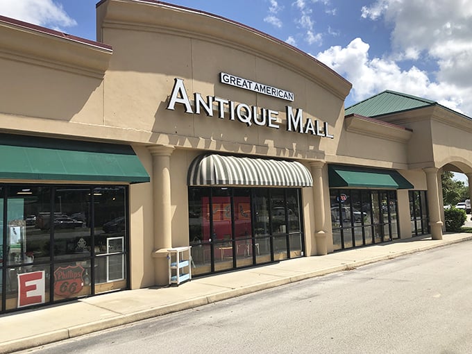 The Great American Antique Mall's elegant facade promises a more refined treasure hunting experience – Indiana Jones in a bow tie.