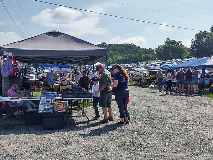 Jonesborough Flea Market offers a lively outdoor shopping experience where vendors and shoppers gather under tents, discovering hidden treasures and unique finds.