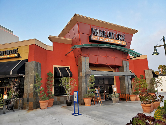 Prime Cut's bold red exterior announces serious steak intentions – no subtlety needed when excellence speaks.