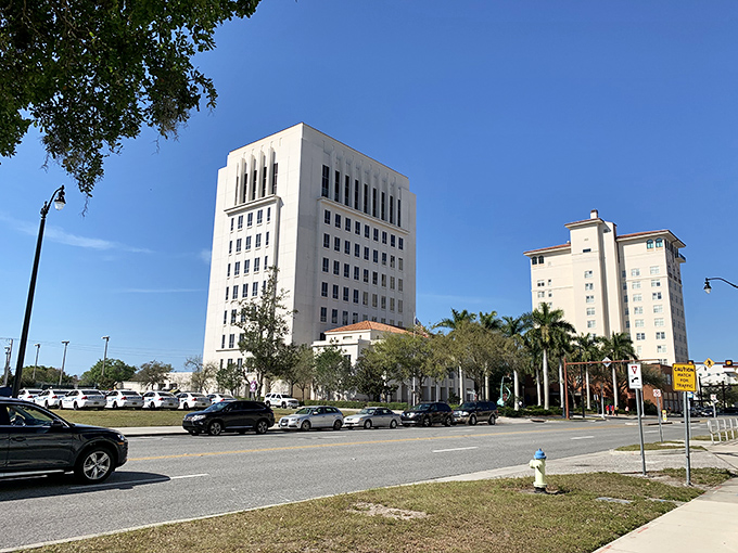 Sarasota's downtown skyline rises like a tropical Manhattan – Art Deco meets palm trees in perfect Florida harmony.