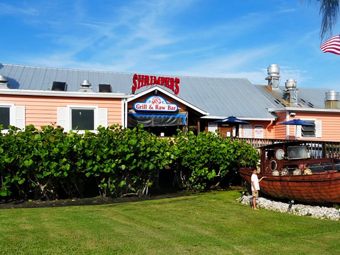 Shrimpers' peachy facade and waterfront views are just the beginning. Wait until those peel-and-eat shrimp arrive at your table.