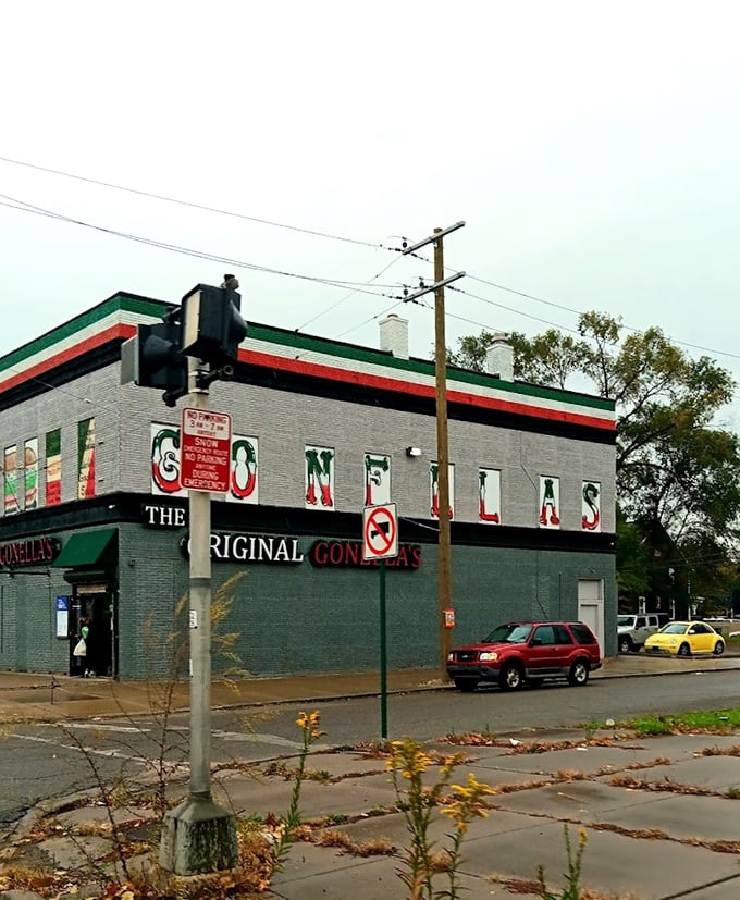 The Original Gonella's wears its history proudly on its weathered brick facade – a Detroit sandwich landmark.