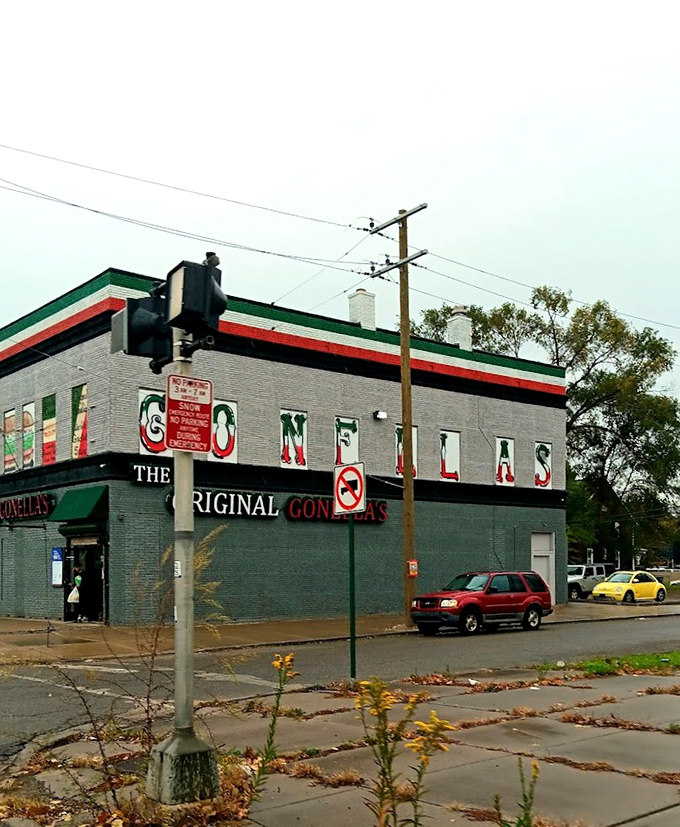 The Original Gonella's wears its history proudly on its weathered brick facade – a Detroit sandwich landmark.