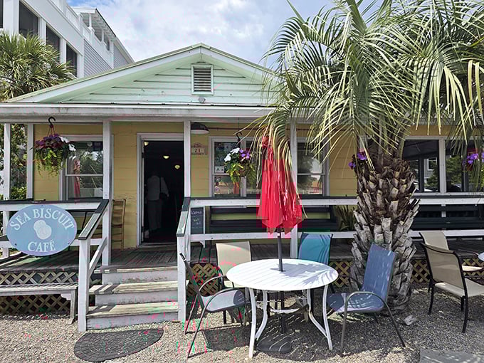 The Seabiscuit Cafe's beachy cottage vibe is the perfect backdrop for breakfast with a side of salt air and vacation vibes.