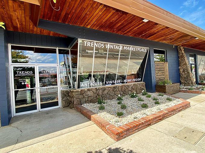 Trends Vintage Marketplace elevates "secondhand" to "select vintage" with its architectural details and thoughtfully landscaped entrance. Thrifting goes upscale!