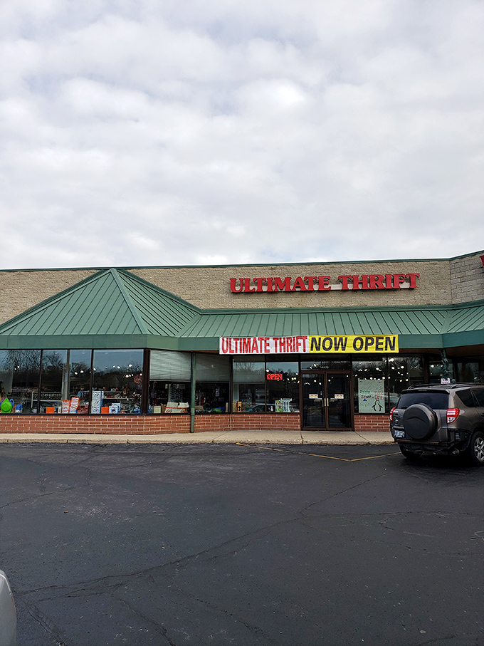 Ultimate Thrift's green awning signals go for bargain hunters ready to explore. A suburban El Dorado where forgotten treasures await rediscovery.