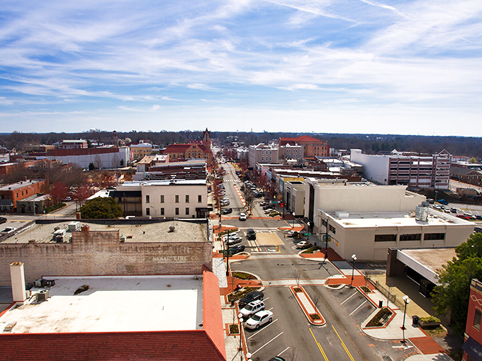 From this bird's-eye view, Anderson's streets spread out like invitation ribbons, beckoning visitors to explore every corner.
