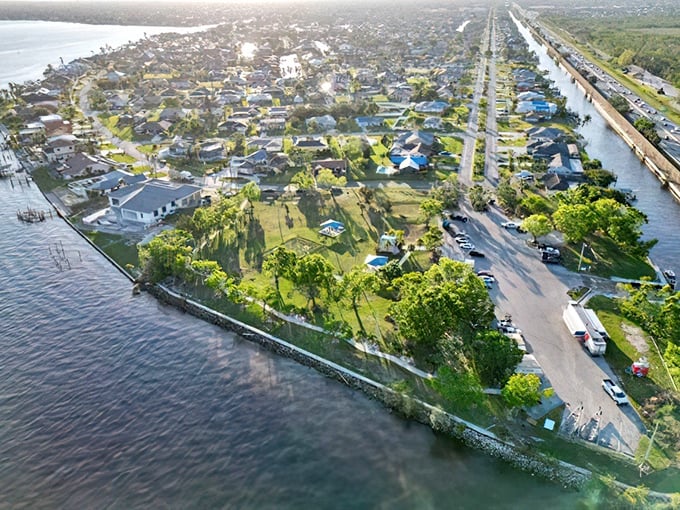 The view from above reveals Cape Coral's appeal – a network of waterways connecting neighbors to nature.