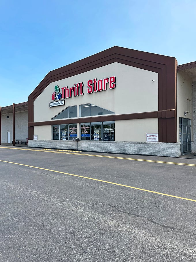 The clean lines of Community Aid's storefront promise an equally organized interior. Thrift shopping elevated to an art form!