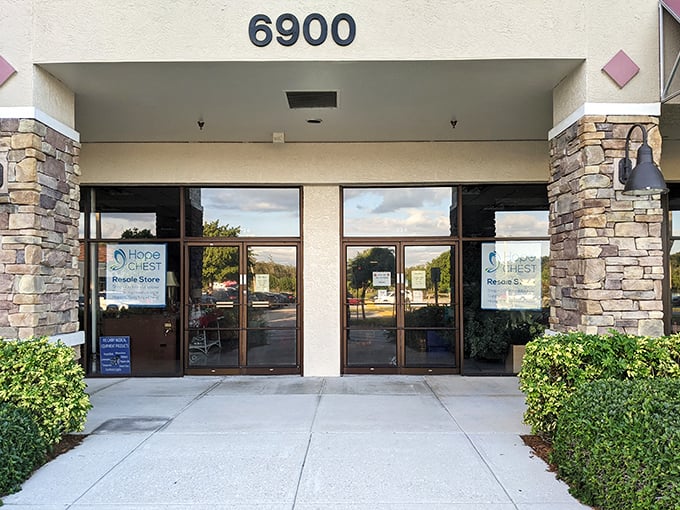 The entrance says "boutique shopping" but the prices say "thrift store" – the best of both worlds!