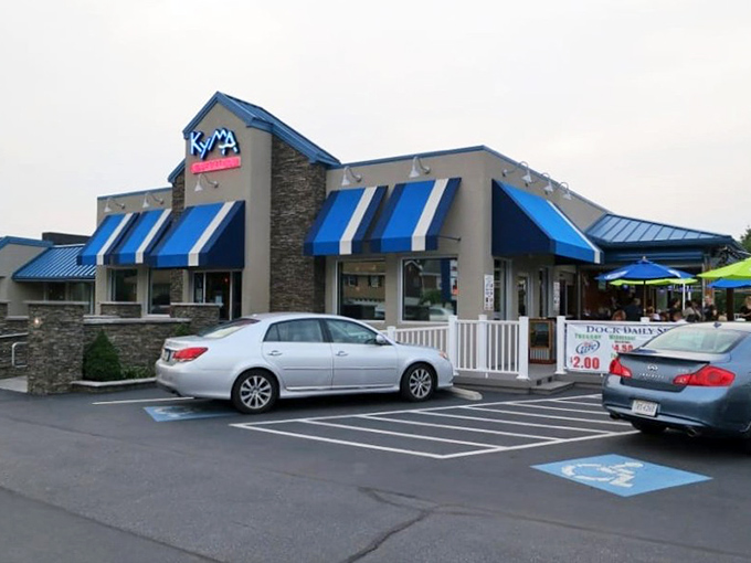 Those blue-striped awnings aren't just for show—they're Kyma's way of bringing the Greek isles to Stevens, PA.
