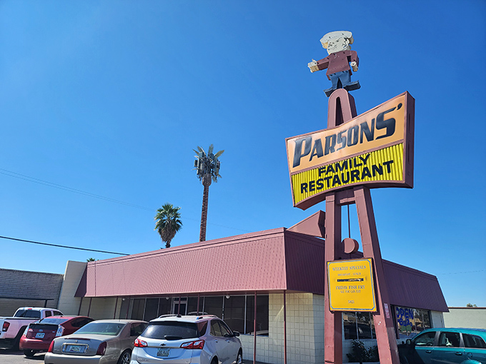 That chef figure atop Parson's sign isn't just cute – he's been the unofficial mayor of Glendale's breakfast scene for decades.