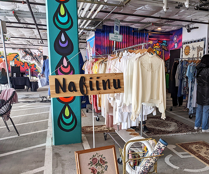 Racks of carefully curated vintage clothing await fashion-forward shoppers at Portland's hippest outdoor marketplace.