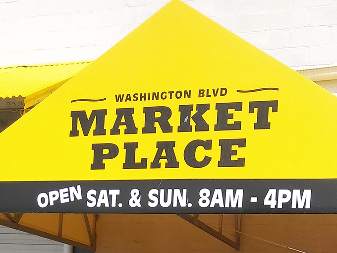 The cheerful yellow awning of Market Place signals weekend treasure hunting at its finest. X marks the bargain spot!