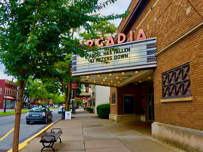Glowing marquee lights and old-school charm—Wellsboro’s Arcadia Theatre feels like stepping into a cozy movie night from decades past.
