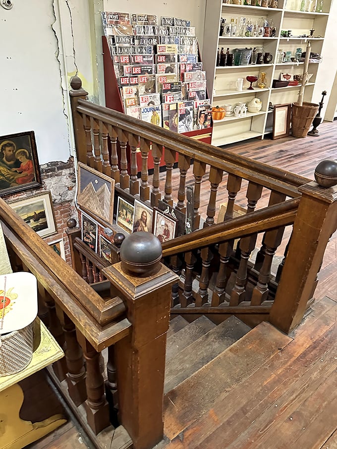 The staircase isn't just functional—it's architectural poetry connecting different worlds of collectibles across multiple floors of discovery.