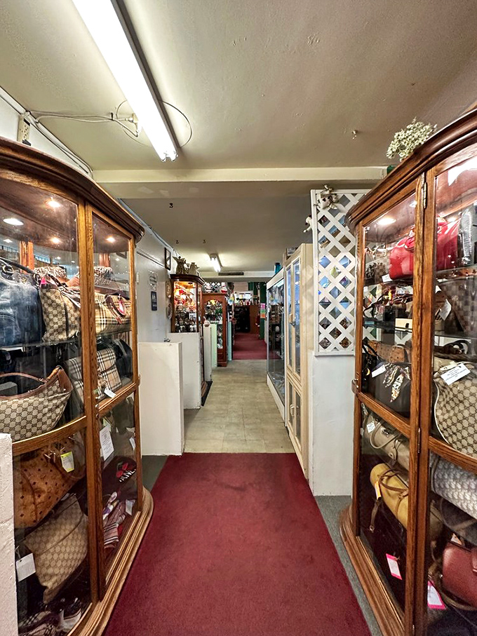 Designer bags line this elegant runway of a hallway – Gucci and friends waiting patiently for their next adventure with someone who appreciates their pedigree.