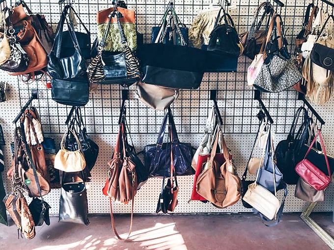 Handbag heaven! Designer and everyday purses hang like fashionable fruit, ripe for the picking at a fraction of retail prices.
