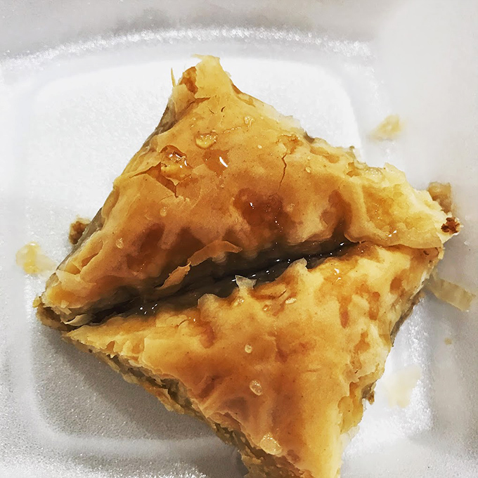Baklava that shatters with purpose, layers of phyllo creating a honey-soaked architecture that would make Frank Lloyd Wright weep with sweet, sticky joy.