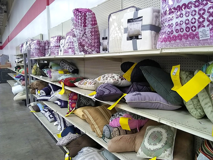 Pillows and bedding stacked like colorful layer cakes. Dreams of coziness at prices that won't keep you up at night.