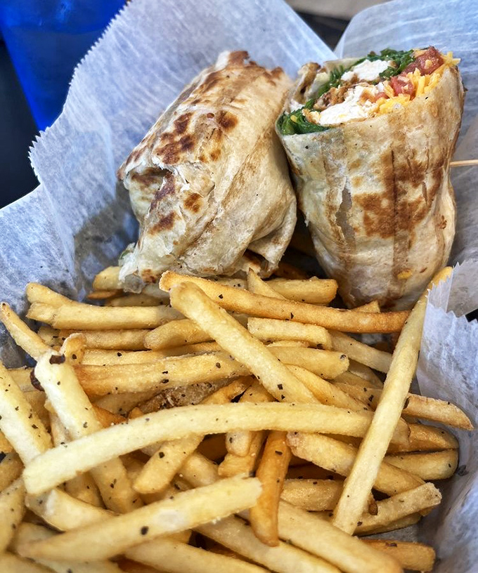Wrapped perfection: crispy, spicy, and substantial. The kind of lunch that makes you block off your calendar for a proper food coma.