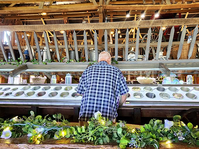 The salad bar stretches on like a vegetable wonderland, making even the pickiest eaters find something to love.
