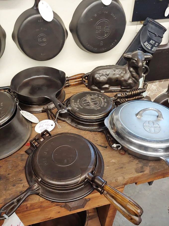 Griswold and Wagner skillets that laugh at your non-stick pans. These cast iron legends have been flipping pancakes since your grandparents were dating.
