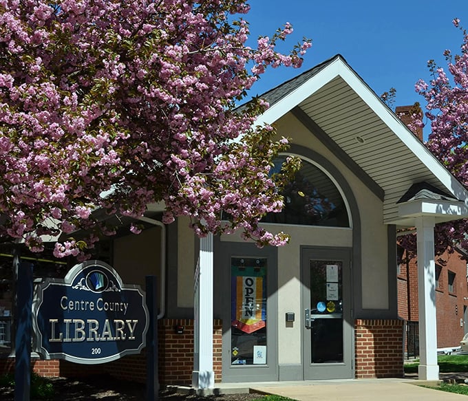 Centre County Library blooms with spring flowers, proving that knowledge and beauty make excellent reading companions together.