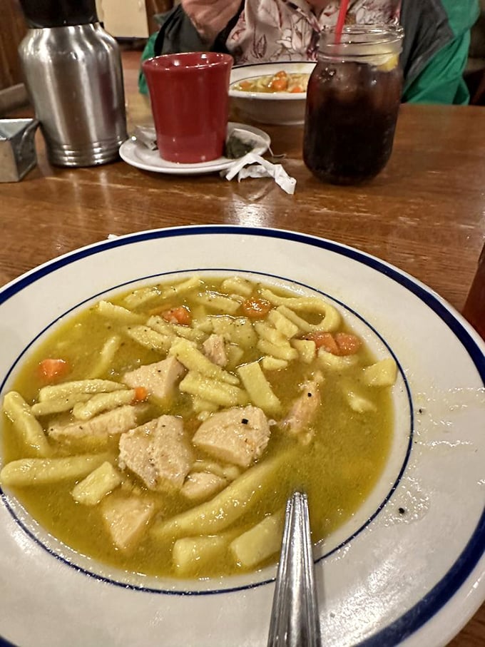 Chicken noodle soup that looks like it could cure anything from homesickness to the common cold – comfort in a bowl.