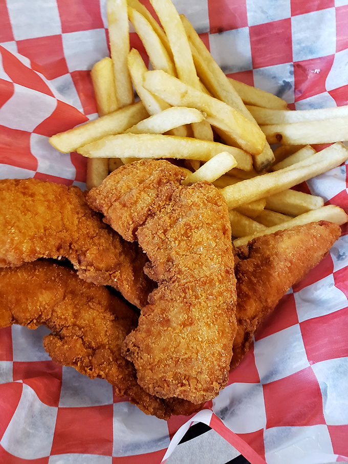 Crispy on the outside, tender on the inside—these chicken tenders with golden fries are proof that some childhood favorites deserve permanent spots on adult menus.
