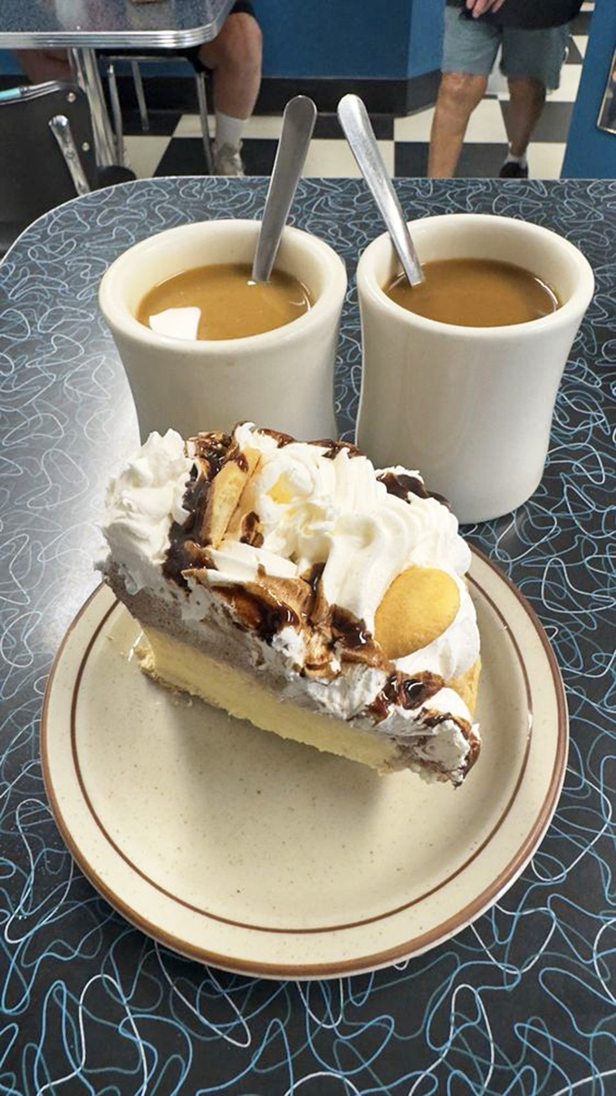 Coffee and pie: the Midwest's version of wine pairing. This chocolate banana cream masterpiece makes a compelling case for dessert as a food group.