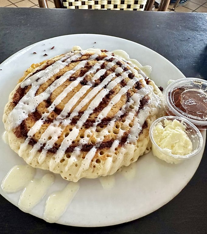 These aren't just pancakes—they're dessert masquerading as breakfast. Cinnamon swirl with cream cheese drizzle that makes Monday feel like Saturday.