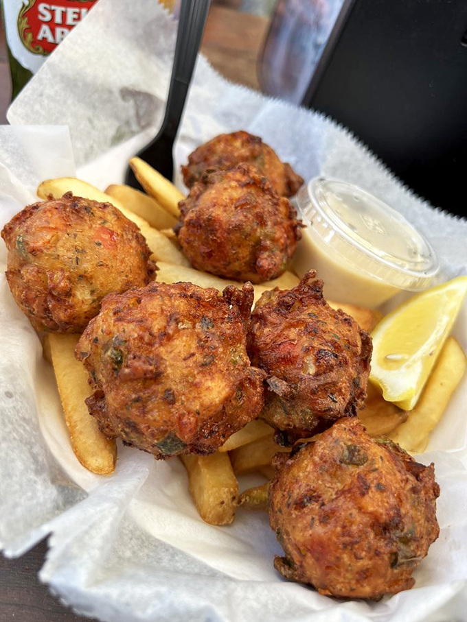 Conch fritters that bounce between crispy and tender like a Jimmy Buffett song between verses.