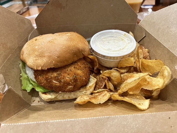 This crab cake sandwich doesn't hide behind fancy presentation—just pure, unadulterated crab goodness that makes other sandwiches question their life choices.