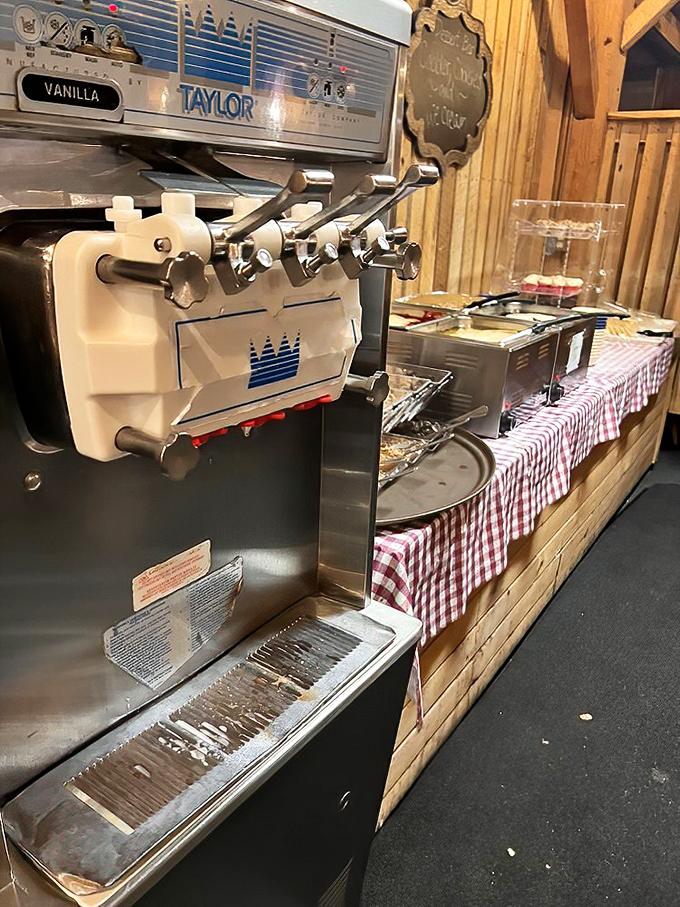 The ice cream station stands ready for action, with toppings awaiting their destiny. In the dessert hierarchy, this is where willpower comes to die.