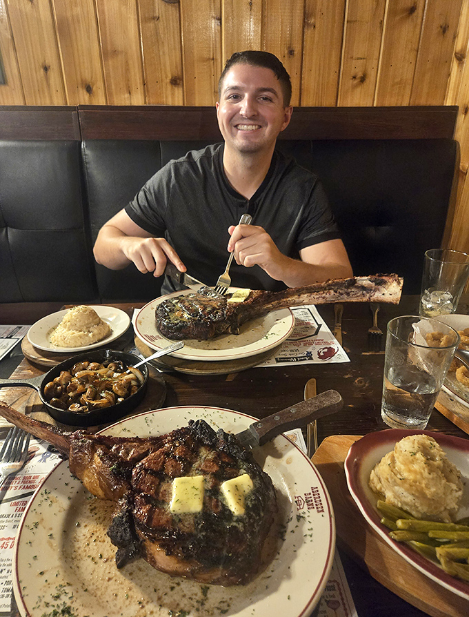 When your steak is bigger than your plate, you know you've made excellent life choices. Those mushrooms aren't just a side—they're supporting actors.
