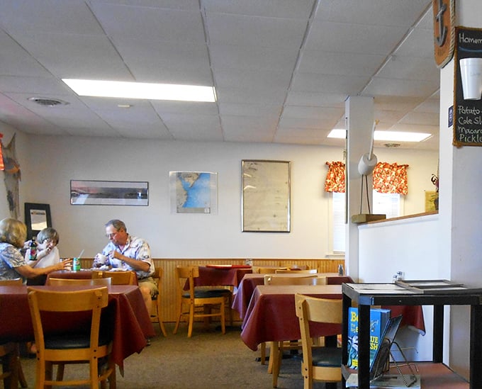 The dining room where calories don't count and seafood stories get better with each telling. Notice the lack of cell phones—food this good demands attention.