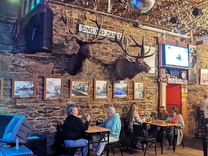 Under watchful eyes of taxidermied wildlife, patrons enjoy meals where conversations flow as easily as they did during the Gold Rush era.