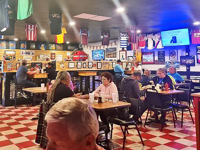 The restaurant buzzes with happy diners—proof that great fish and chips can create community anywhere, even in sunny Florida.