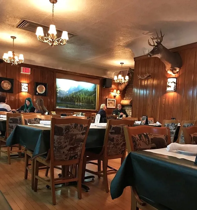 The dining room balances rustic charm with comfortable elegance – where both date nights and family celebrations feel equally at home.