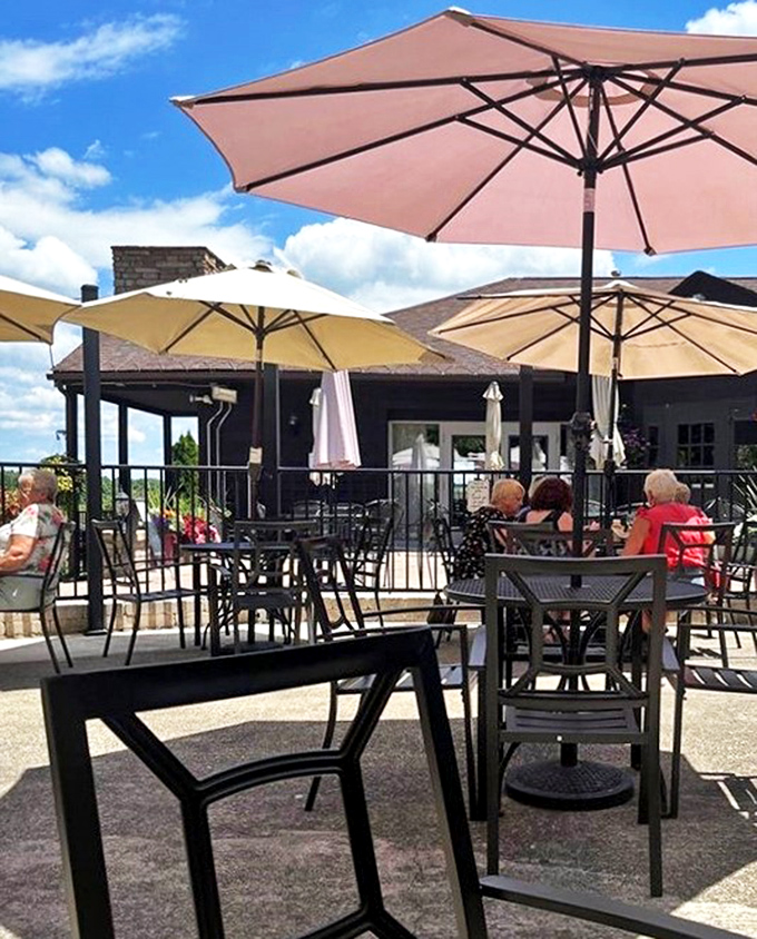 The outdoor patio—where strangers become friends and afternoon sips stretch into evening conversations under a canopy of Ohio sky.