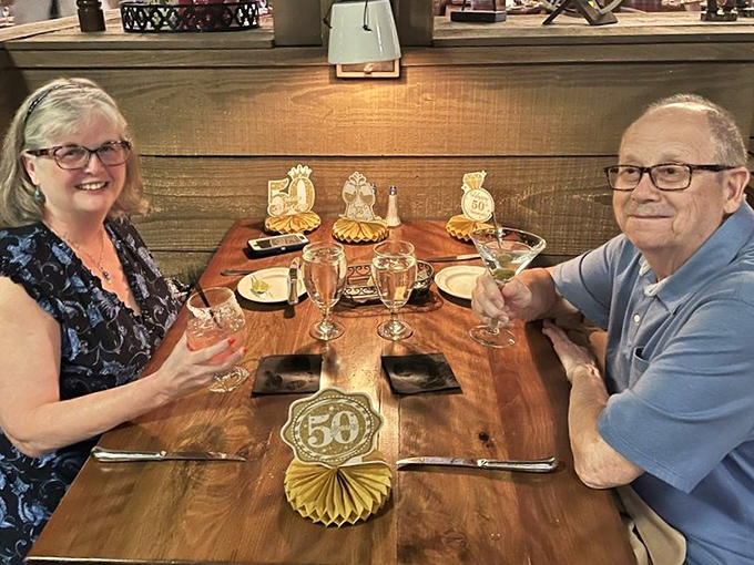 Celebrating fifty years together calls for martinis, champagne, and the kind of table setting that says, "We've earned this deliciousness."
