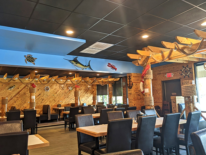 Wooden accents and maritime decor create the perfect backdrop for seafood indulgence. Like dining in a tasteful captain's quarters, minus the seasickness.