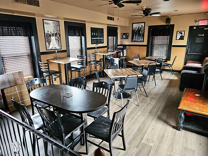 The dining room feels like the living room of that friend who always has the best food. Those Beatles photos on the wall have seen some serious eating.