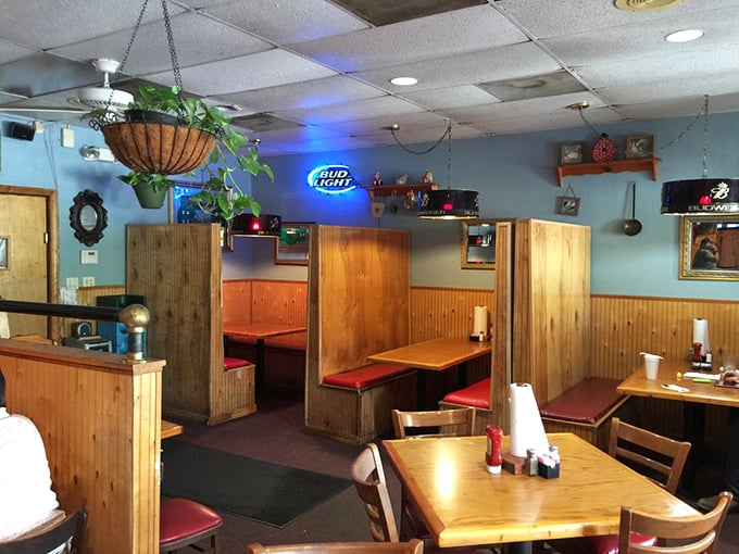 Wooden booths worn smooth by countless satisfied diners create the perfect backdrop for food that doesn't need fancy surroundings to shine. Comfort defined.