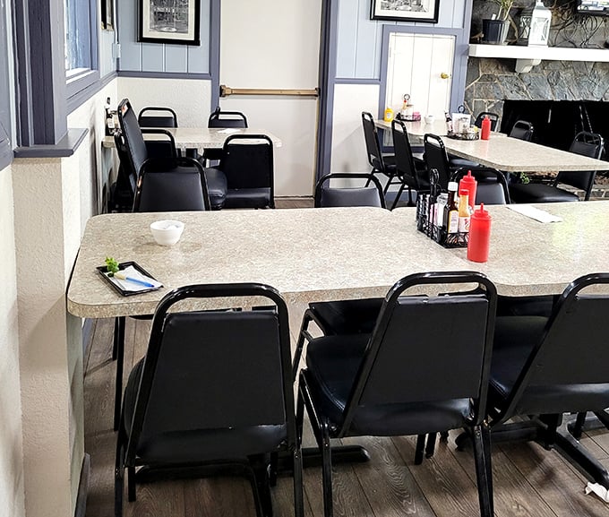 The dining area isn't trying to impress Instagram—it's designed for the serious business of enjoying food without pretension or distraction.